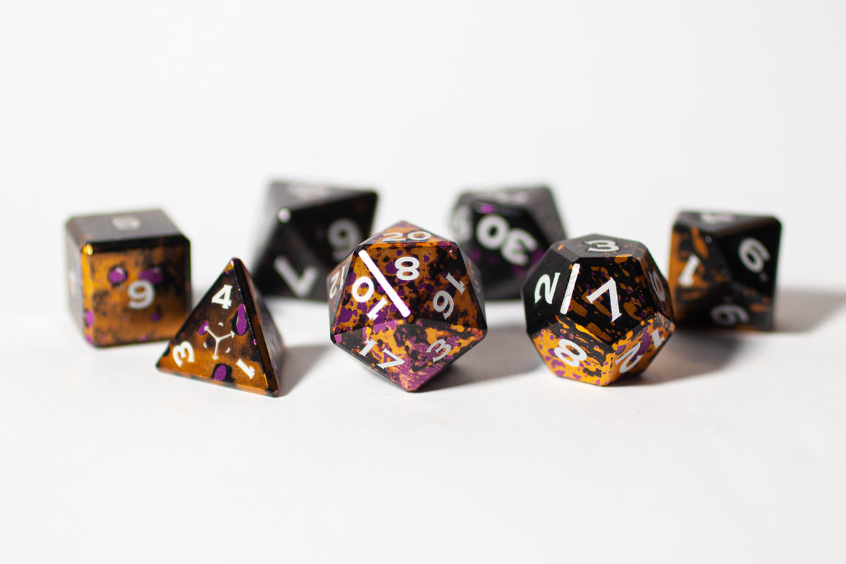 Metal Polyhedral RPG Dice Set - Onyx Splash - Gemstone Collection ...